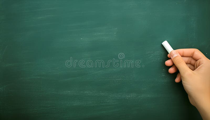 A Mature Hand Writing or Drawing on a Clean Green Blackboard with a ...
