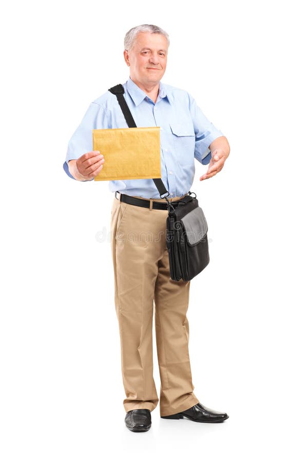 Mature Mailman Holding an Envelope Stock Image - Image of expression ...