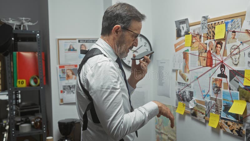 A Mature Man Analyzing Evidence on a Board in a Detective S Office ...