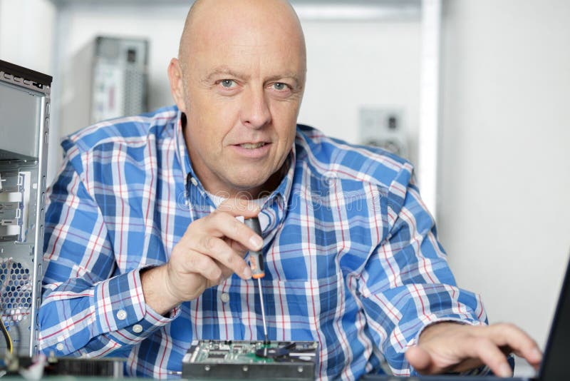 Mature Man Assembling Desktop Computer Stock Image - Image of ...