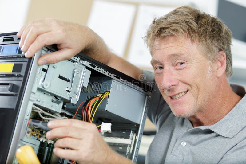 Mature Man Assembling Laptop Computer Stock Photo - Image of engineer ...