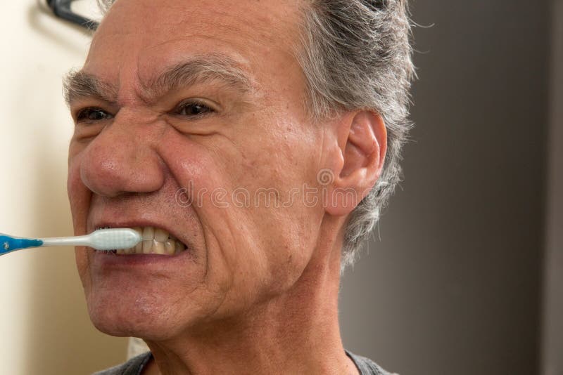Mature Man Brushing His Teeth Stock Image - Image of tooth, healthy ...