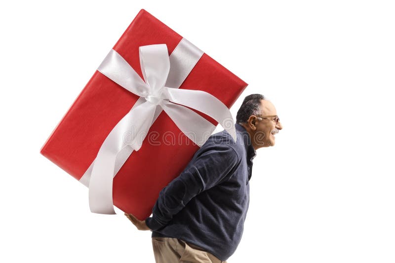 Mature Man Carrying Big Wrapped Present His Back Stock Photos - Free ...