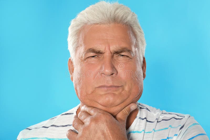 Mature Man With Double Chin Stock Photo - Image of blue, lifestyle ...