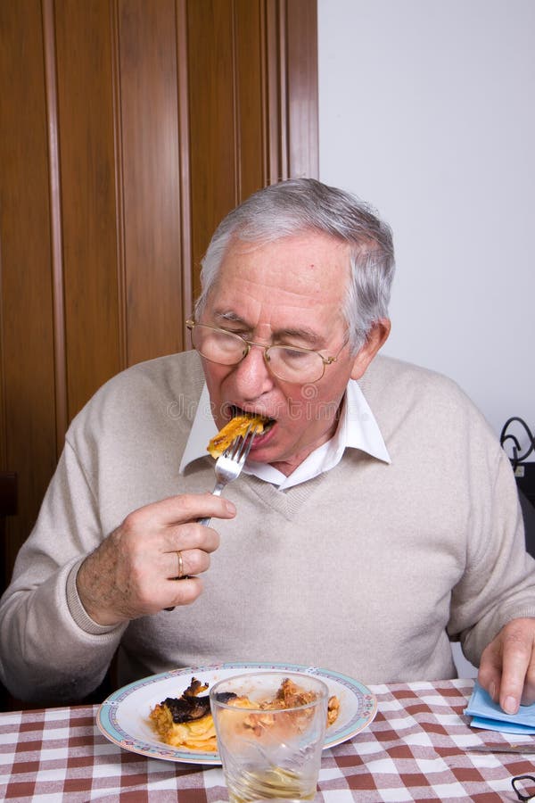 Smiling Older Man Eating Pizza Slice Stock Photo - Image of food ...
