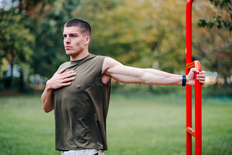 Mature Man Expression Contemplation His Face Stretching Outside Park ...