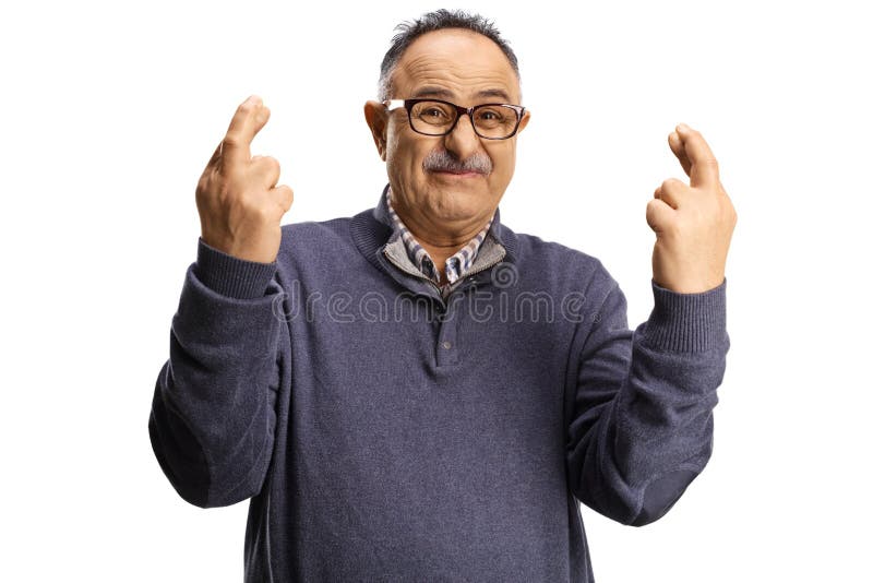 Mature Man Gesturing a Good Luck Sign Stock Image - Image of lucky ...