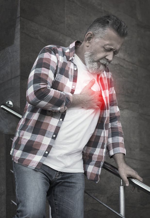Mature Man Having Heart Attack Outdoors. Emergency Help Stock Image ...
