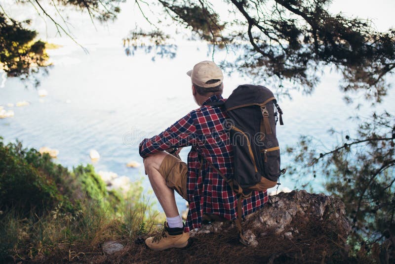 Man, Hiking by the Sea and Exploring the Nature Stock Image - Image of ...