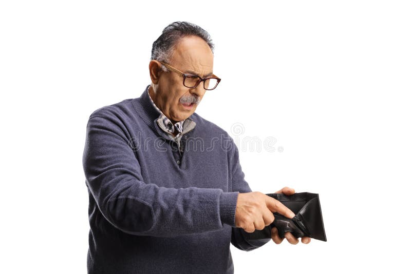 Mature Man Looking at His Empty Wallet Stock Photo - Image of portrait ...
