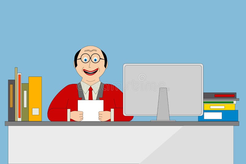 Mature Man Office Worker Sitting at Desk Stock Vector - Illustration of ...