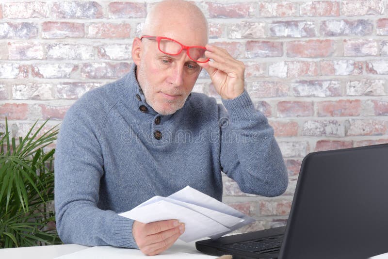 Mature Man Opening Letter Envelope Stock Photo - Image of message ...