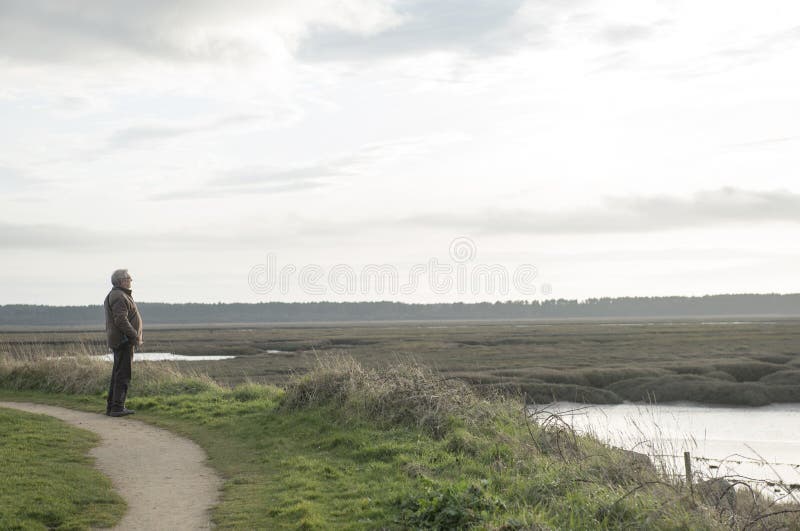 Mature Man Outdoors Standing on a Path Stock Photo - Image of solitude ...