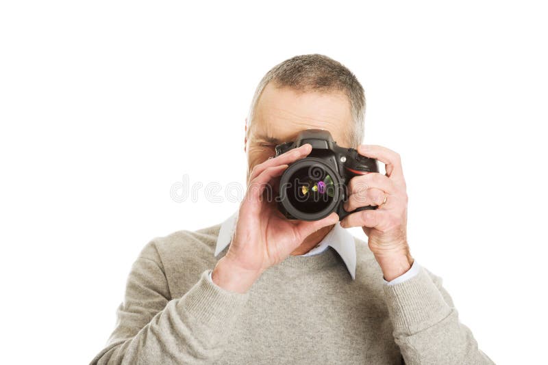Mature Man with Photo Camera Stock Photo - Image of dslr, photographer ...