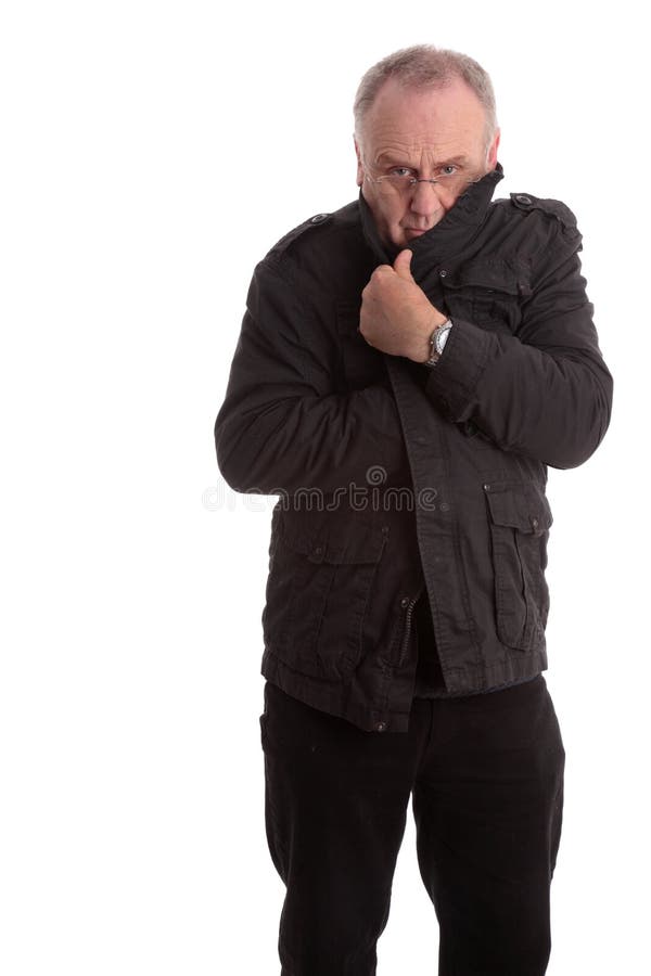 Mature Man Pulling His Jacket Up Stock Image - Image of white, winter ...