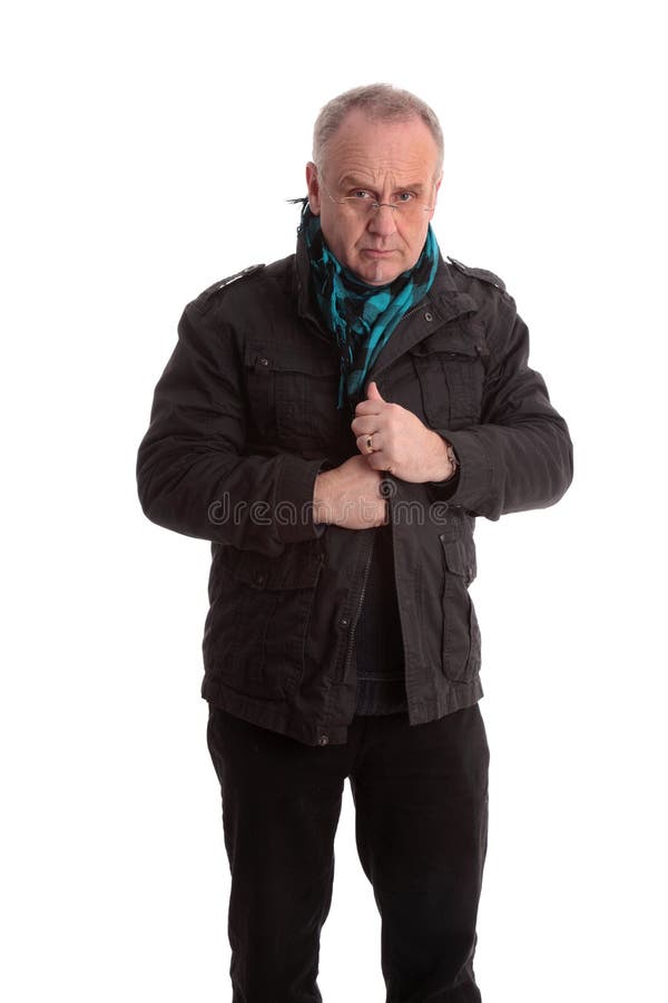 Mature Man Putting His Jacket on Stock Image - Image of male, clothes ...