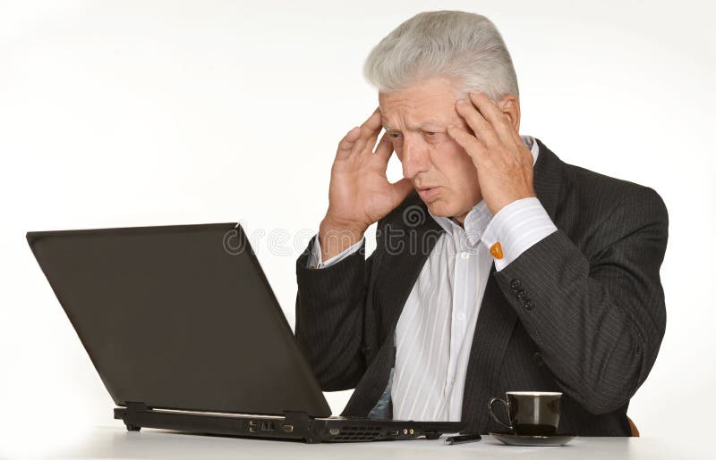 Old Man Sitting at the Computer Stock Photo - Image of senior ...