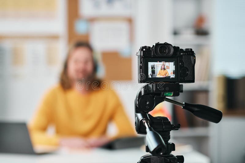 Man Recording Lesson on Camera Stock Photo - Image of online, mature ...