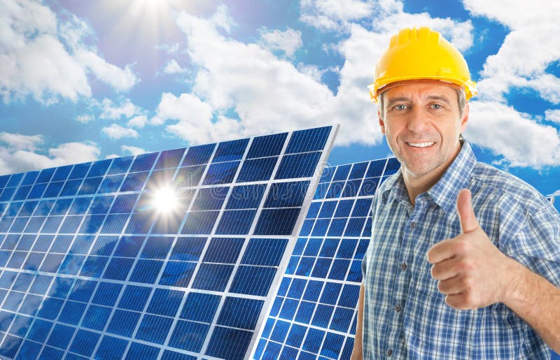 Man Installing Solar Panels Stock Photo - Image of camera, friendly ...