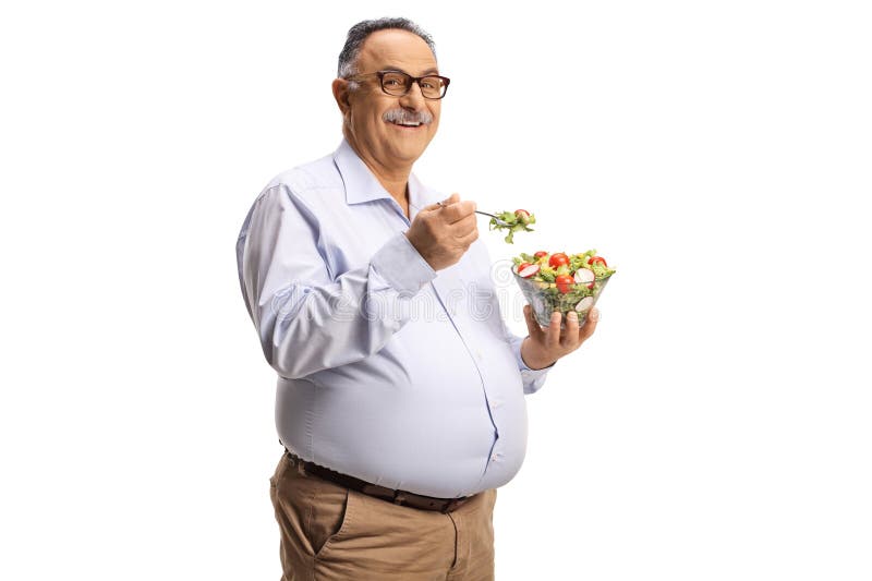 Mature Man Standing and Eating a Salad Stock Photo - Image of happy ...