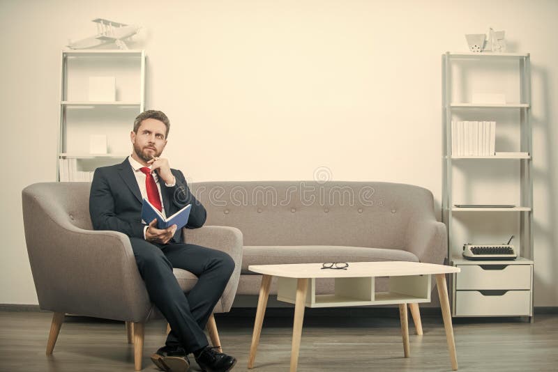 Mature Man in Suit Sit in Office with Planner Stock Photo - Image of ...