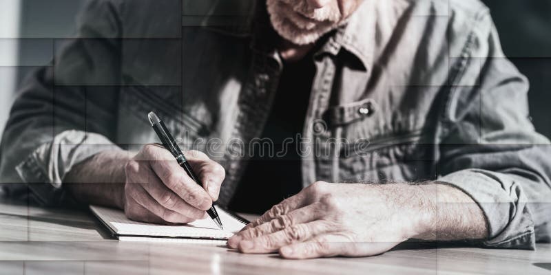 Man Taking Notes on a Notebook, Geometric Pattern Stock Image - Image ...