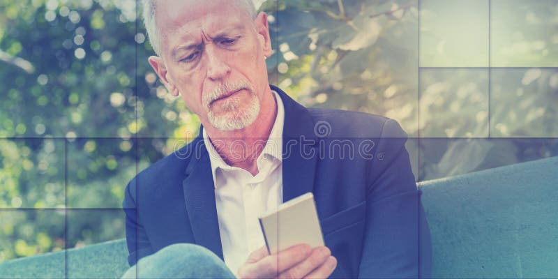 Mature Man Using His Mobile Phone, Light Effect, Geometric Pattern ...