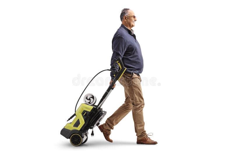 Man Walking Pulling High Pressure Washer Machine Stock Photos - Free ...