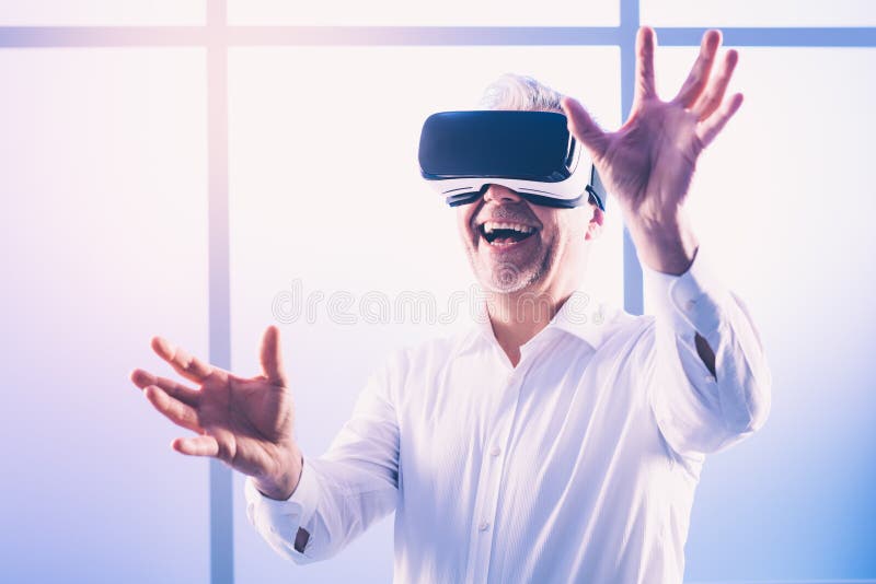 Man Interacting with Virtual Reality Stock Image - Image of reality ...
