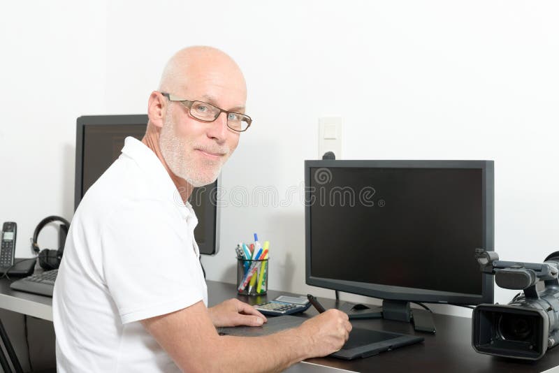 Mature Man Working with His Computer Stock Image - Image of work ...