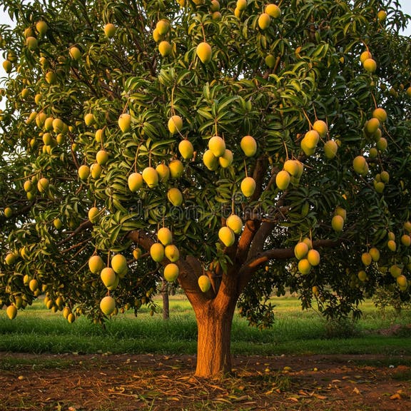 Mature Mango Tree with Heavy Fruit Clusters. Stock Image - Image of ...