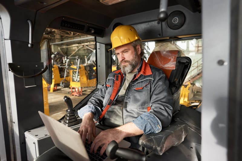 Operator Controlling the Machine with Laptop Stock Photo - Image of ...