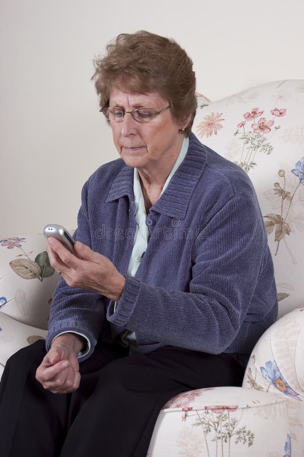Mature Senior Woman Cell Phone Texting Concern Stock Image - Image of ...