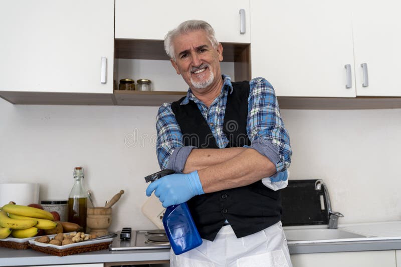 Mature Single Man is Doing Housework during Tough Quarantine Stock ...