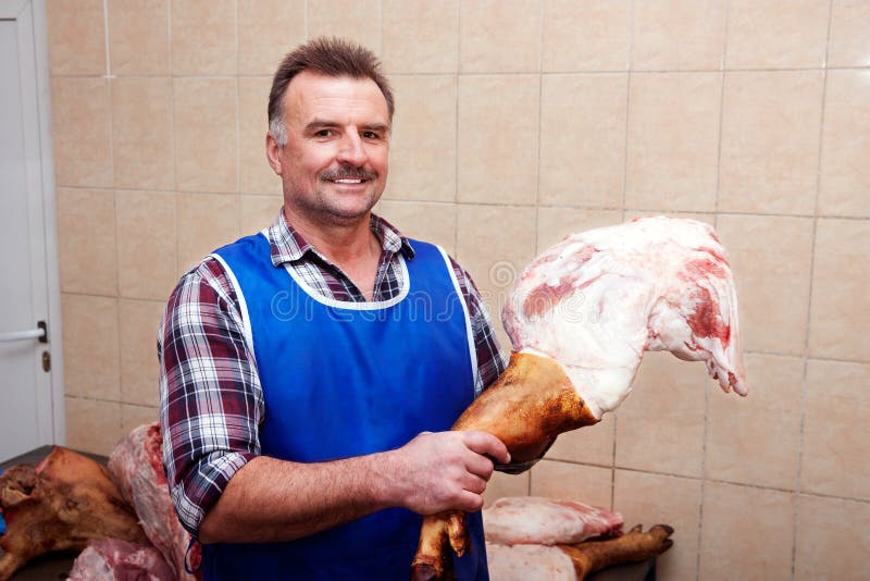 Mature smiling butcher stock photo. Image of adult, manufacture - 82095842