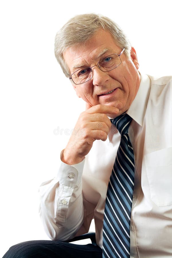 Elderly Businessman on Laptop, Smiling Stock Image - Image of ...