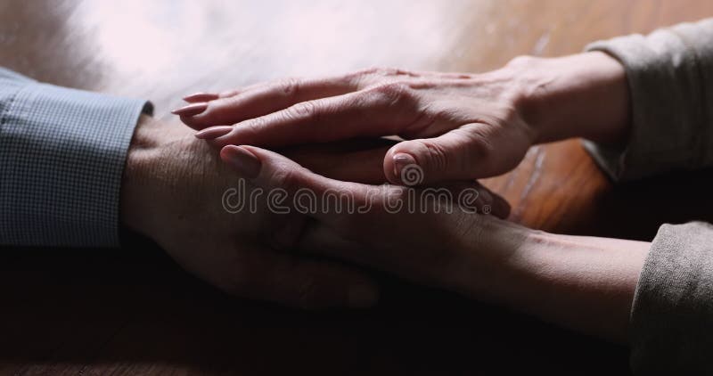 Wife Strokes Husband Hand Showing Empathy Close Up View Stock Footage