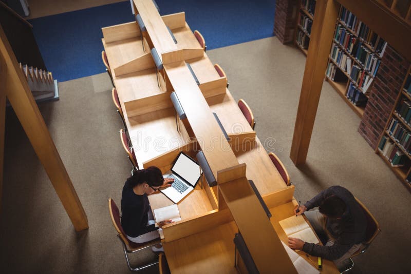 Mature Student Studying in Library Stock Image - Image of focused, back ...