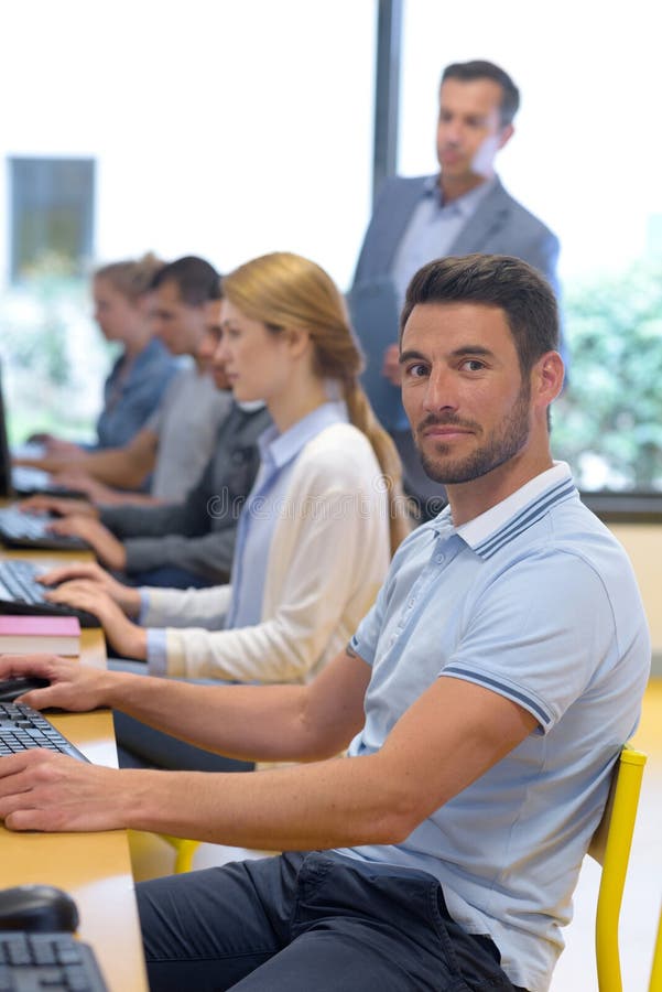 Mature Student with Tablet Pc in Classroom Stock Image - Image of ...