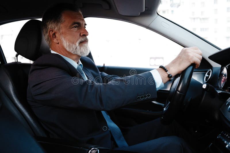 Mature Successful Businessman Riding in the Car. Stock Image - Image of ...