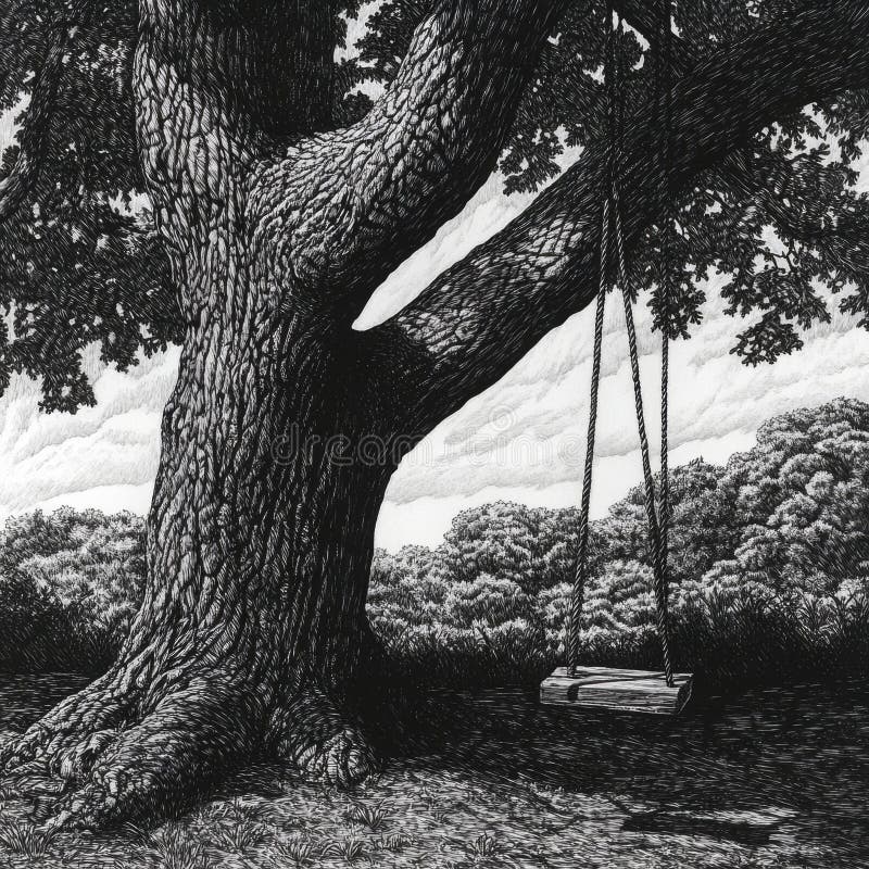 A Mature Tree with Gracefully Arched Branches, Supporting a Rope Swing ...