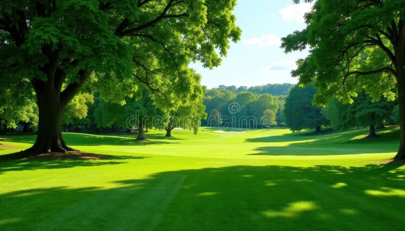 Mature Trees Shadowing a Manicured Golf Course, Green, Fairway, Texture ...