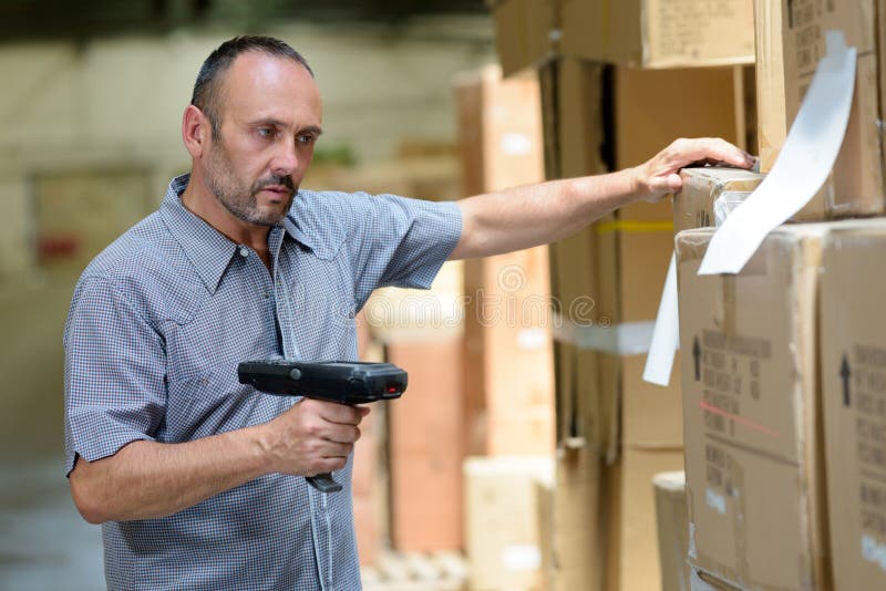 Handheld Scanner Bluetooth Staff Carrying a Barcode Scan Products ...