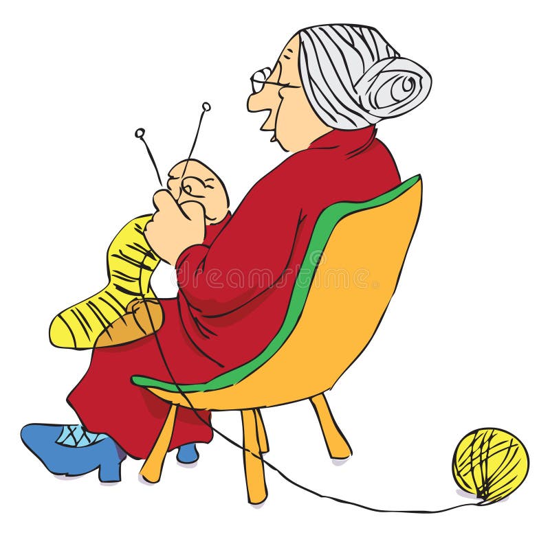 Old Woman Knitting Socks Knitting Stock Vector - Illustration of gift ...