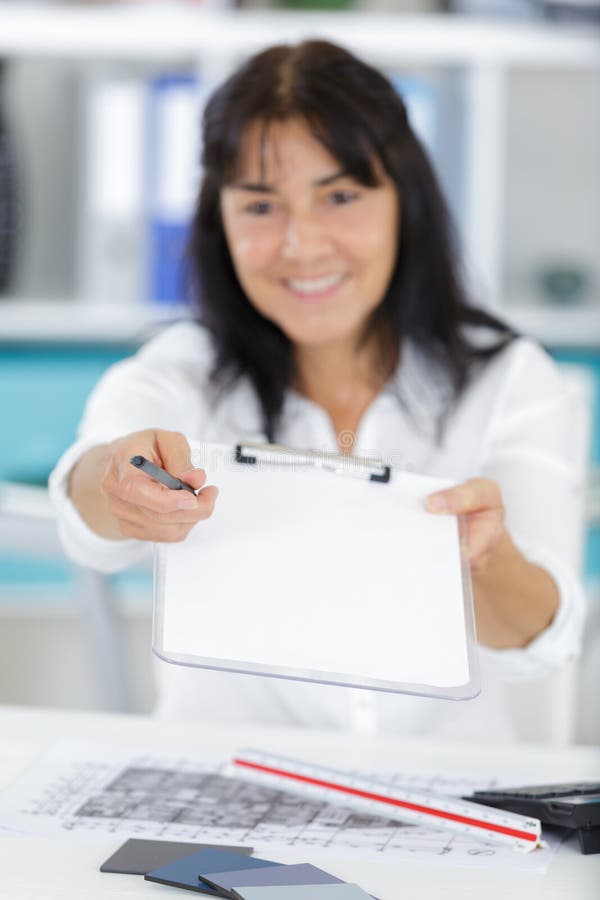 Mature Woman Asking for Signature Stock Image - Image of asking ...