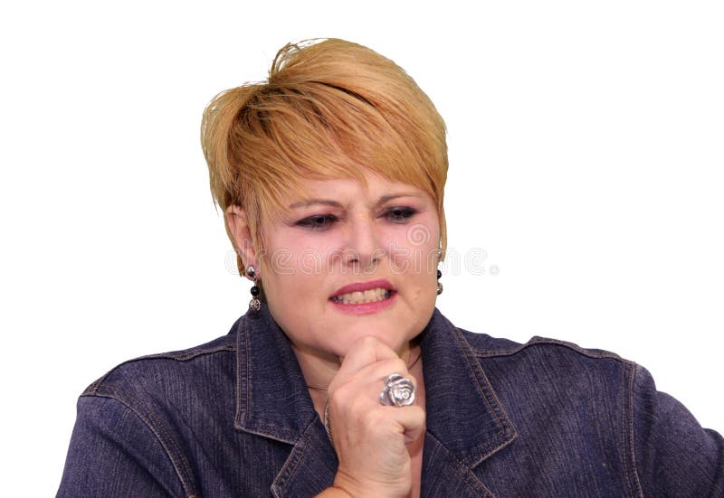 Mature Woman Body Language - Unsure Stock Image - Image of decide, face ...