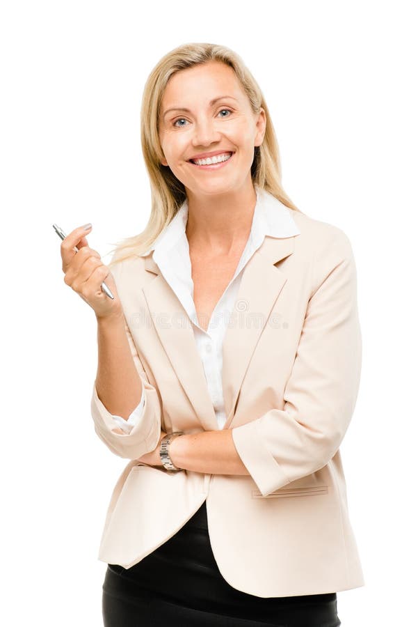 Mature Woman Happy Isolated On White Background Stock Image Image Of