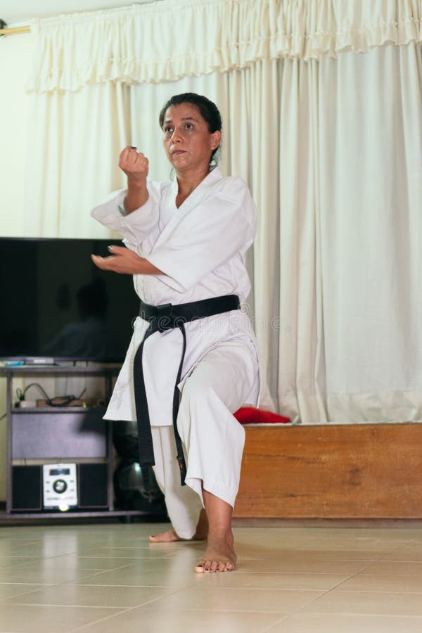 Mature Woman is Practicing Karate Stock Photo - Image of female ...