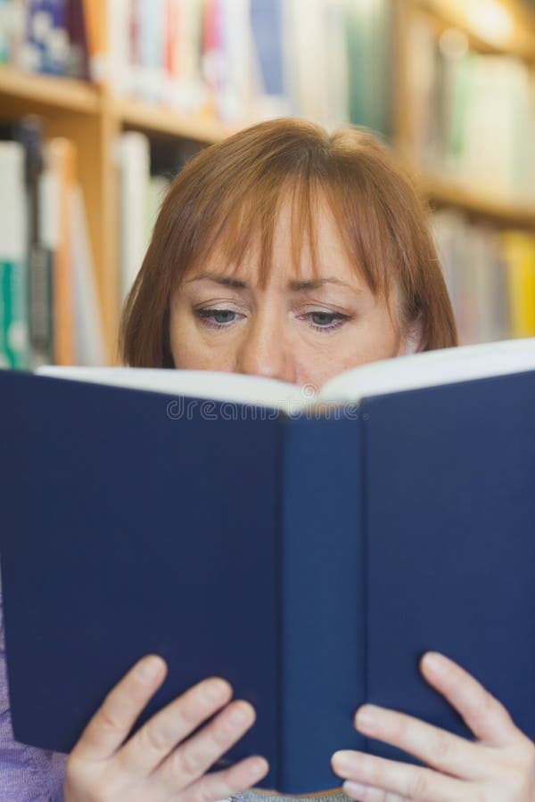 Mature Woman Reading Concentrated a Book Stock Image - Image of books ...
