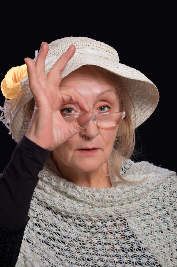 Mature Woman Showing Sign Ok Stock Photo - Image of elderly, model ...